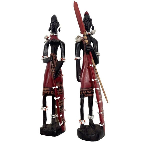 Accents | African Carved Painted Beaded Wood Maasai Tribe Warrior ...